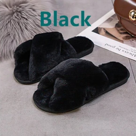 Shoes | Slippers Fuzzy Cross Band Memory Foam Plush Women House Cozy Furry Soft Fluffy | Poshmark